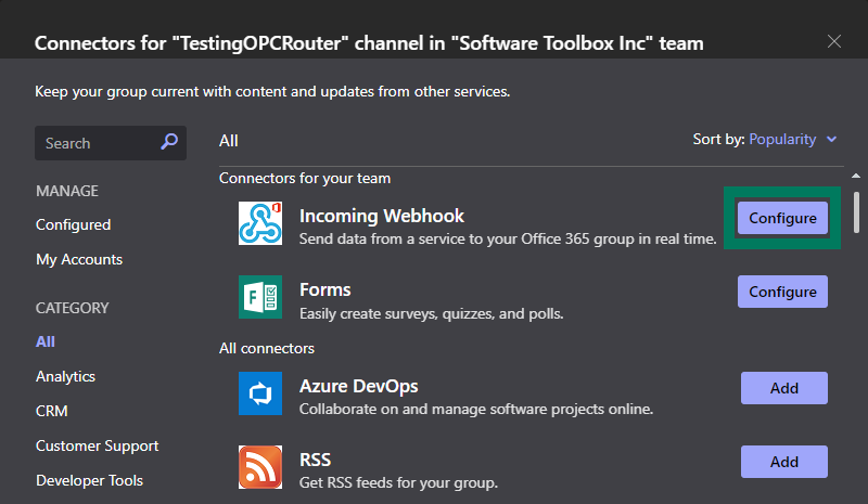 Using OPC Router for Real-Time Process Updates to Microsoft Teams Chat
