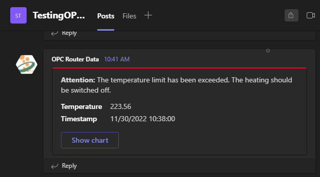 Using OPC Router for Real-Time Process Updates to Microsoft Teams Chat
