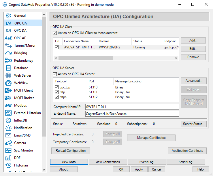 Access AVEVA System Platform's OPC UA Server w/ DataHub OPC UA Client